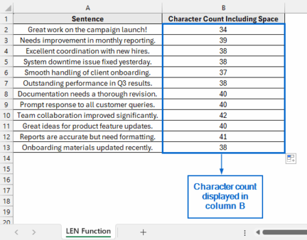 How to Count Characters Including Spaces in Excel - Excel Insider