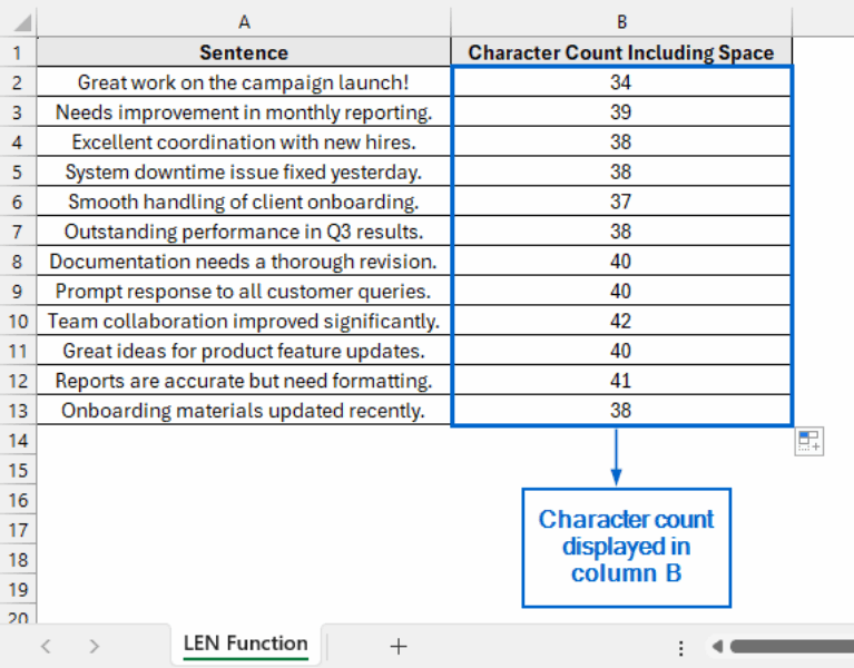 How to Count Characters Including Spaces in Excel - Excel Insider