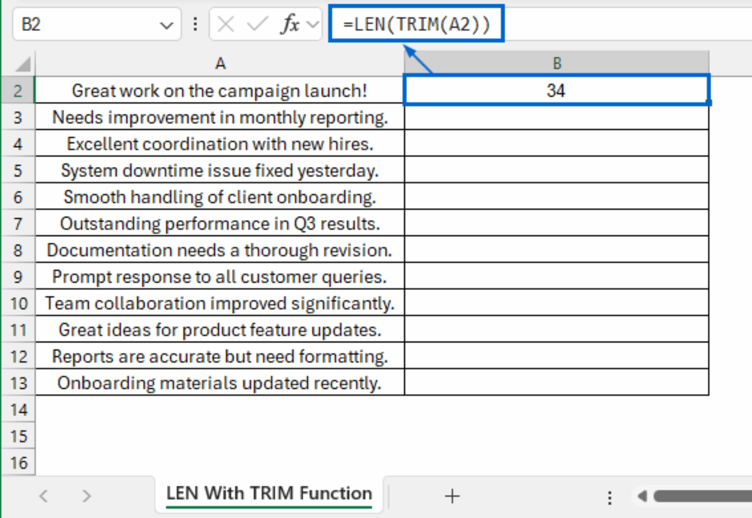 How to Count Characters Including Spaces in Excel - Excel Insider