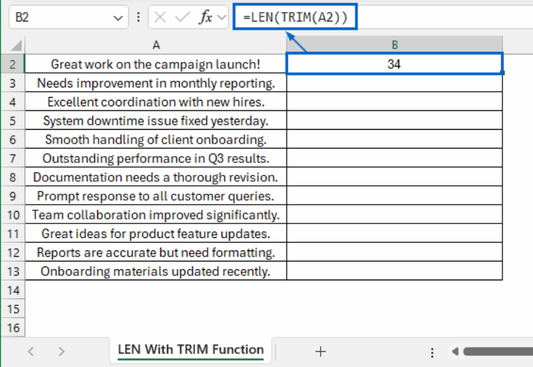 How to Count Characters Including Spaces in Excel - Excel Insider