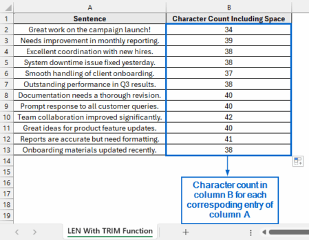 How to Count Characters Including Spaces in Excel - Excel Insider