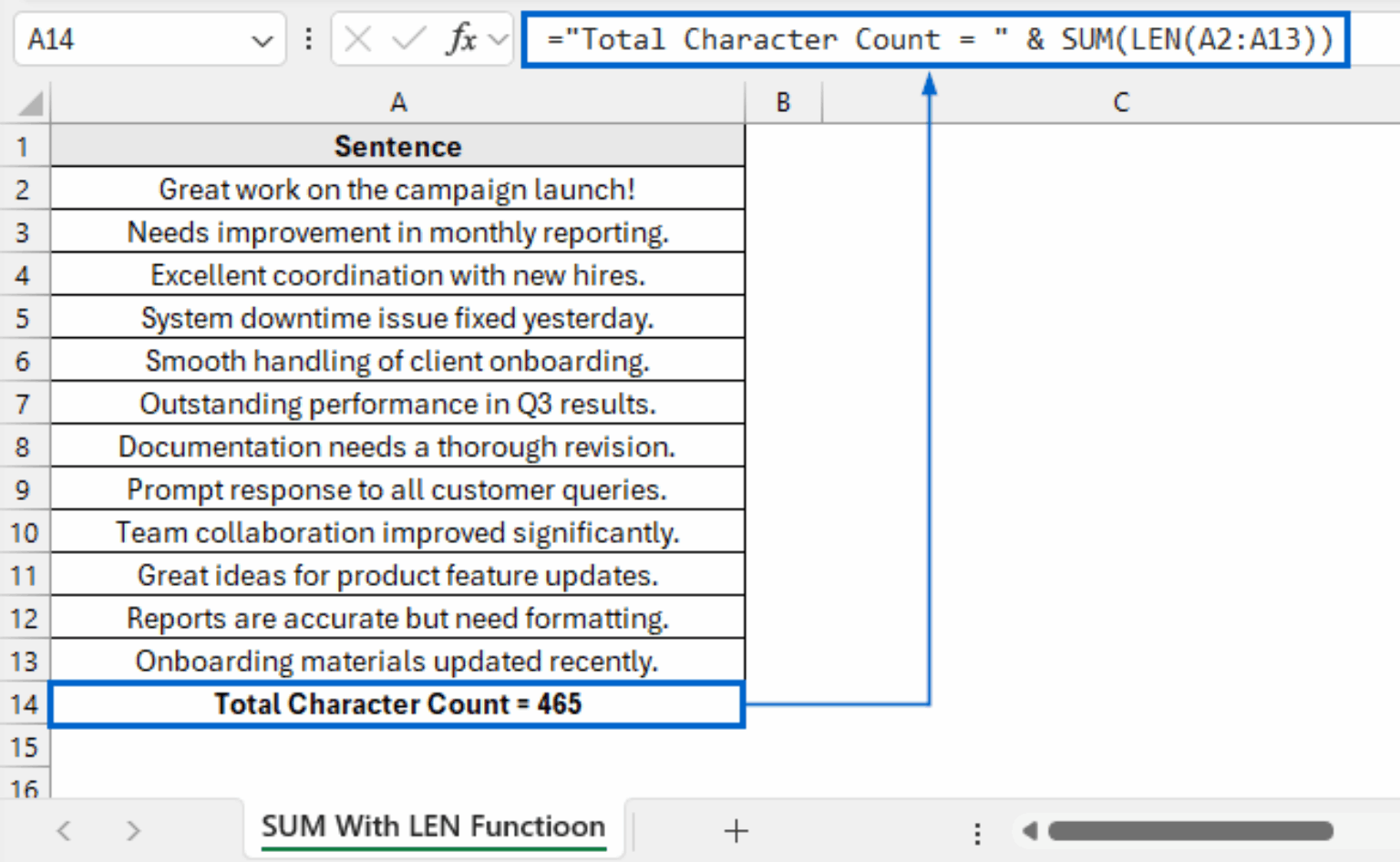 How to Count Characters Including Spaces in Excel - Excel Insider