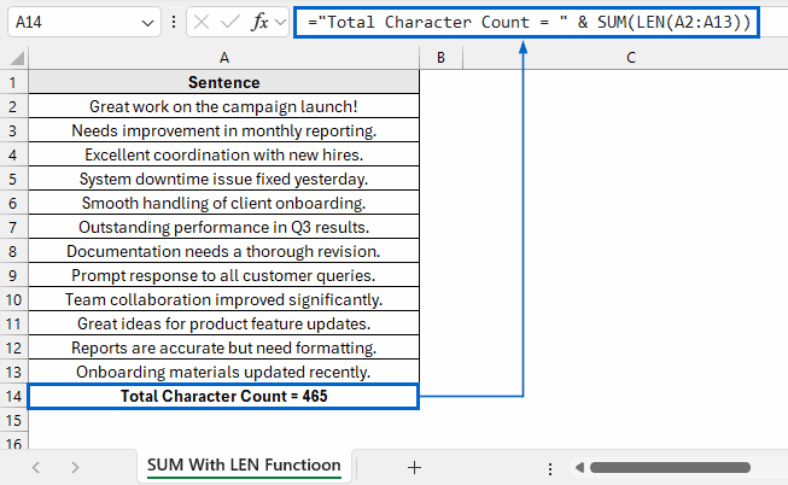 How to Count Characters Including Spaces in Excel - Excel Insider