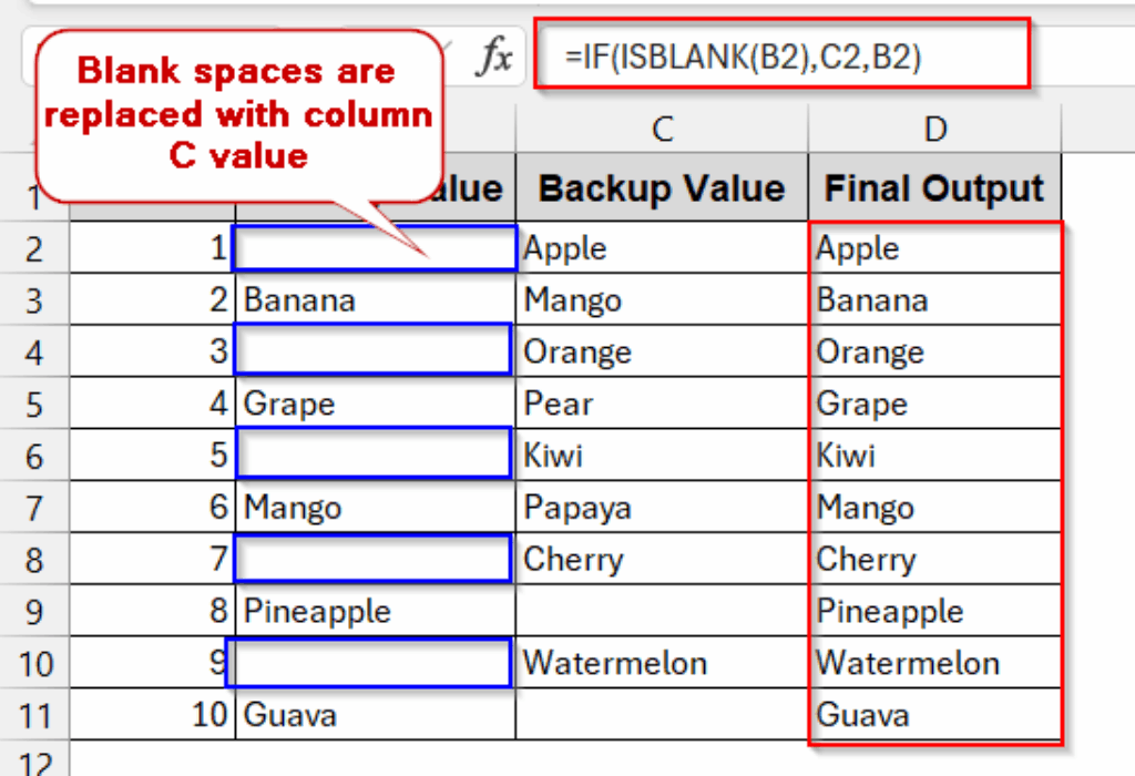 How to Copy Another Cell If a Cell Is Blank in Excel - Excel Insider