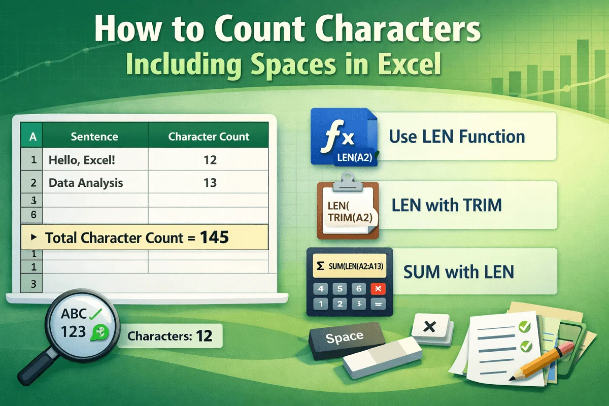 How to Count Characters Including Spaces in Excel - Excel Insider