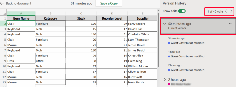 How to Check Edit History in Excel Online (2 Quick Ways) - Excel Insider