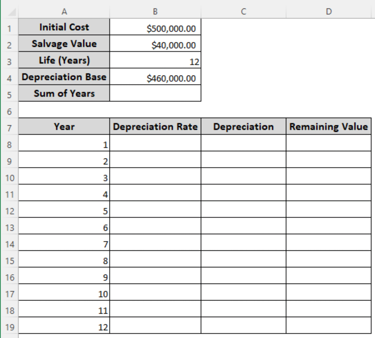 How to Use Sum of Years’ Digits Depreciation Formula in Excel - Excel ...